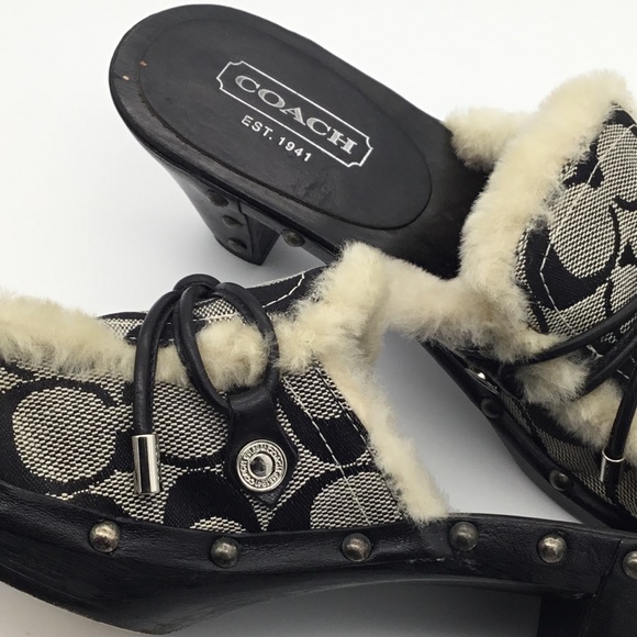 Coach | Shoes | Coach Ruthie Mules Black And Grey Signature Canvas ...